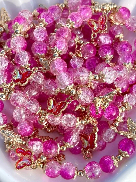 Artisan | Jewelry | Double Butterfly Glass Beaded Bracelet Nwot | Poshmark